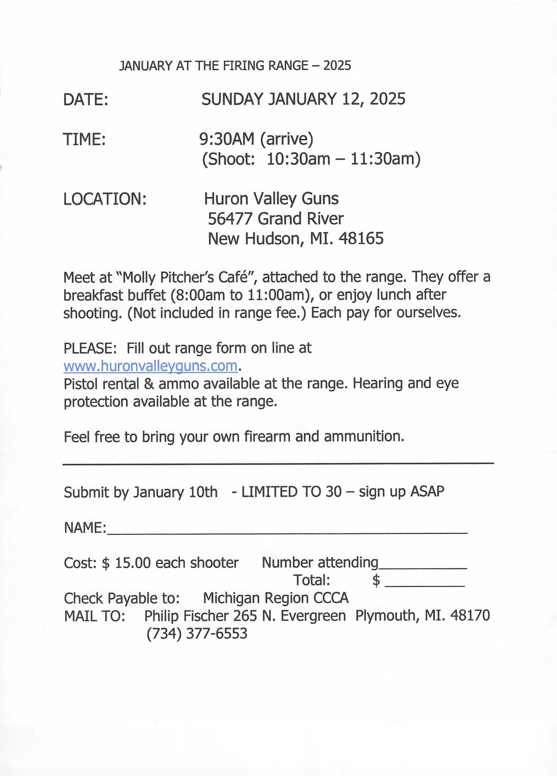 2025 Range flyer | CCCA - Michigan/Ontario Region